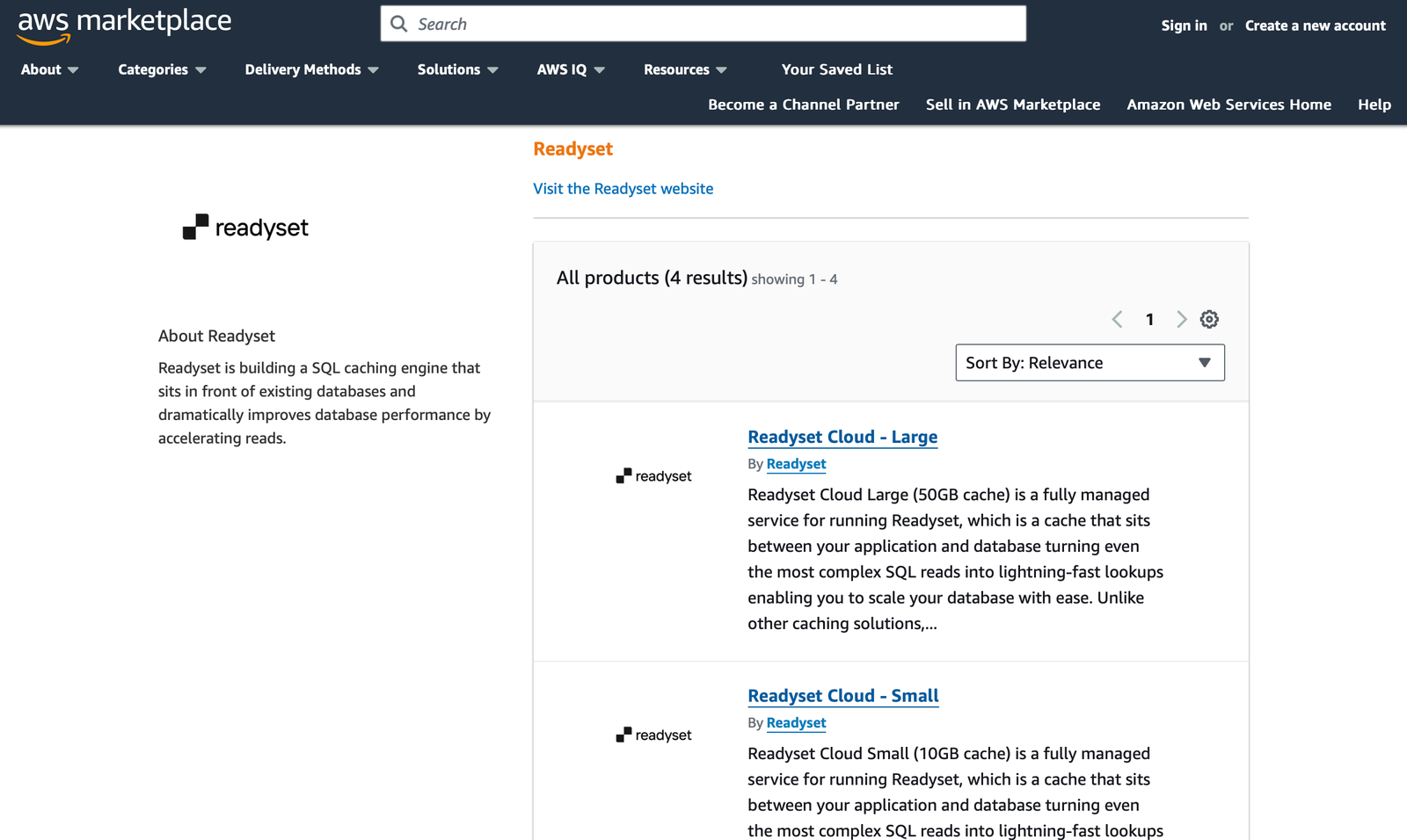 Readyset Cloud on AWS Marketplace | Readyset